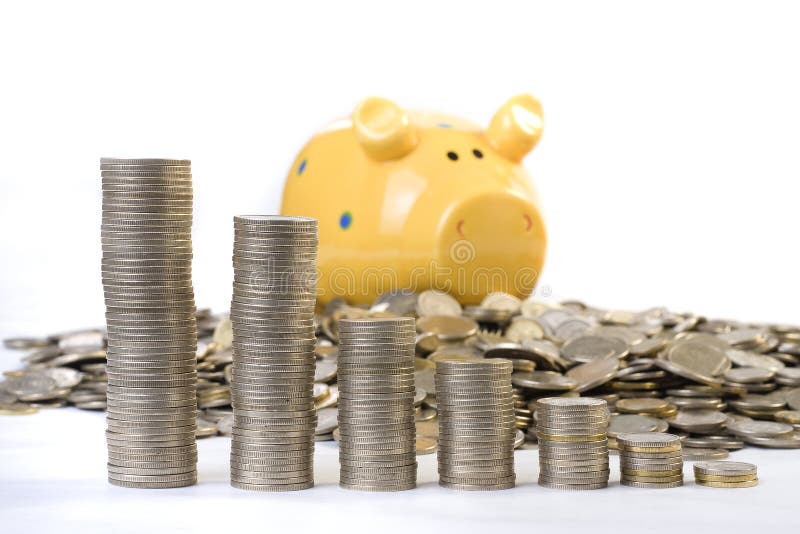 Piggy bank and coins chart stock photo. Image of clear - 4561264