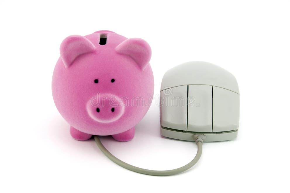 Piggy Bank with Computer Mouse Stock Photo - Image of online, business ...