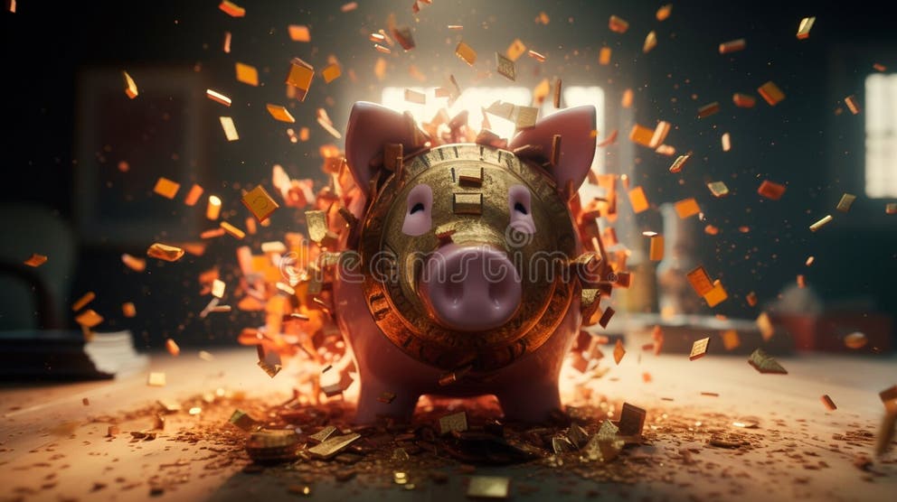 Piggy Bank Exploding. Generative AI Stock Illustration - Illustration ...
