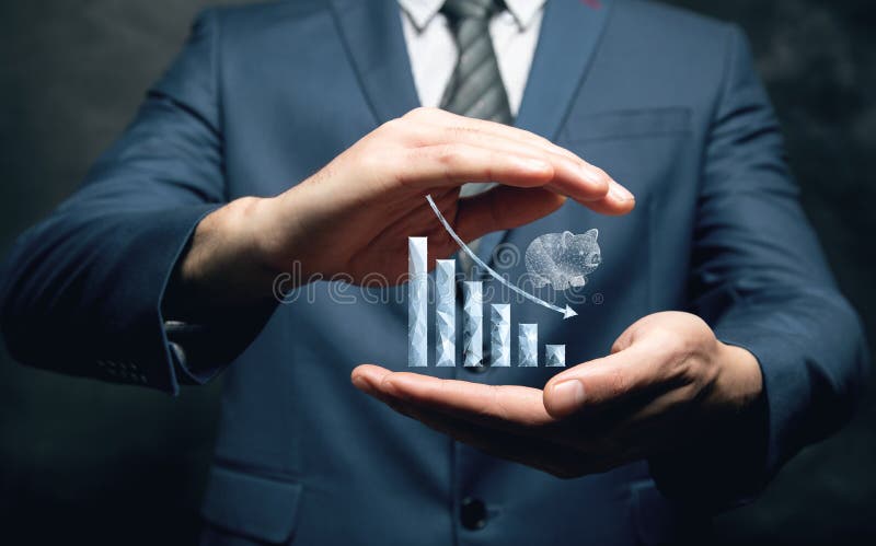 Piggy Bank and Falling Graph Stock Image - Image of recession, holding ...