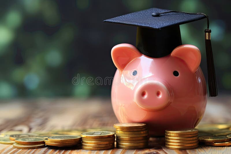 Piggy Bank with Graduation Cap Stock Illustration - Illustration of ...