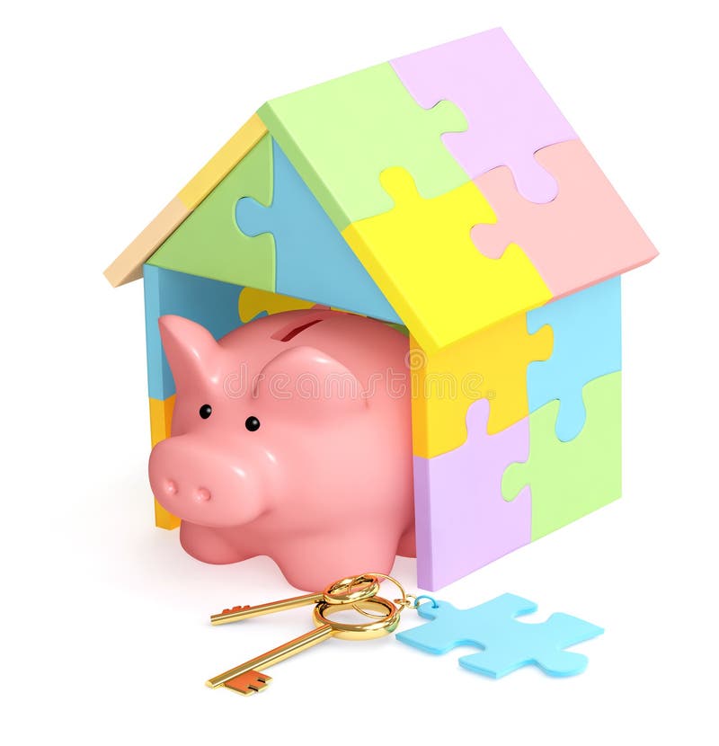 Piggy bank, house and key stock illustration. Illustration of credit ...