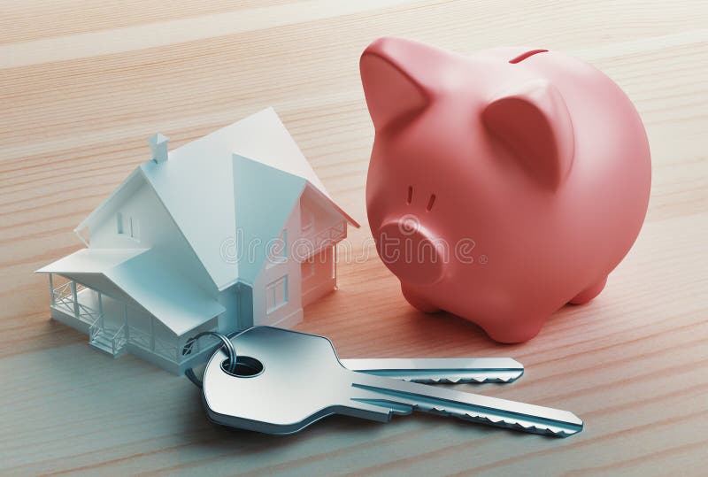 House Keys and Piggy Bank, 3d Rendering Stock Illustration ...