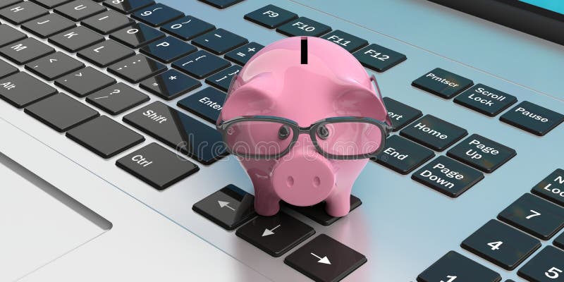 Piggy Bank on a Laptop. 3d Illustration Stock Illustration ...