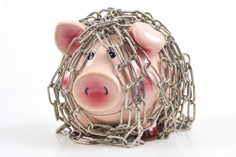 Piggy Bank with Metal Chain, Stock Image - Image of lock, piggy: 104346625