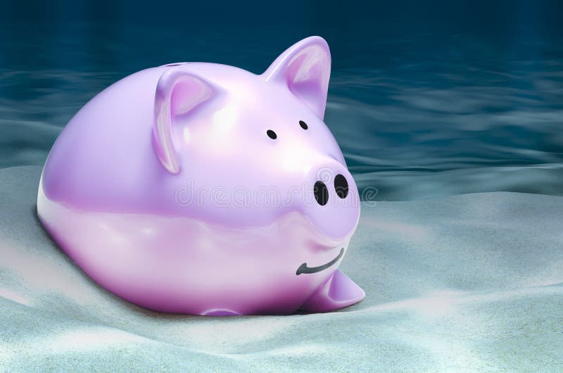 Piggy Bank on Ocean Bottom Underwater. 3D Rendering Stock Illustration ...