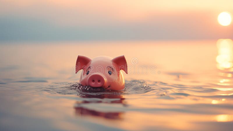 Piggy Bank Partially Submerged in Water Symbolizing Debt, Bankruptcy ... Piggy Bank Partially Submerged in Water Symbolizing Debt, Bankruptcy ...