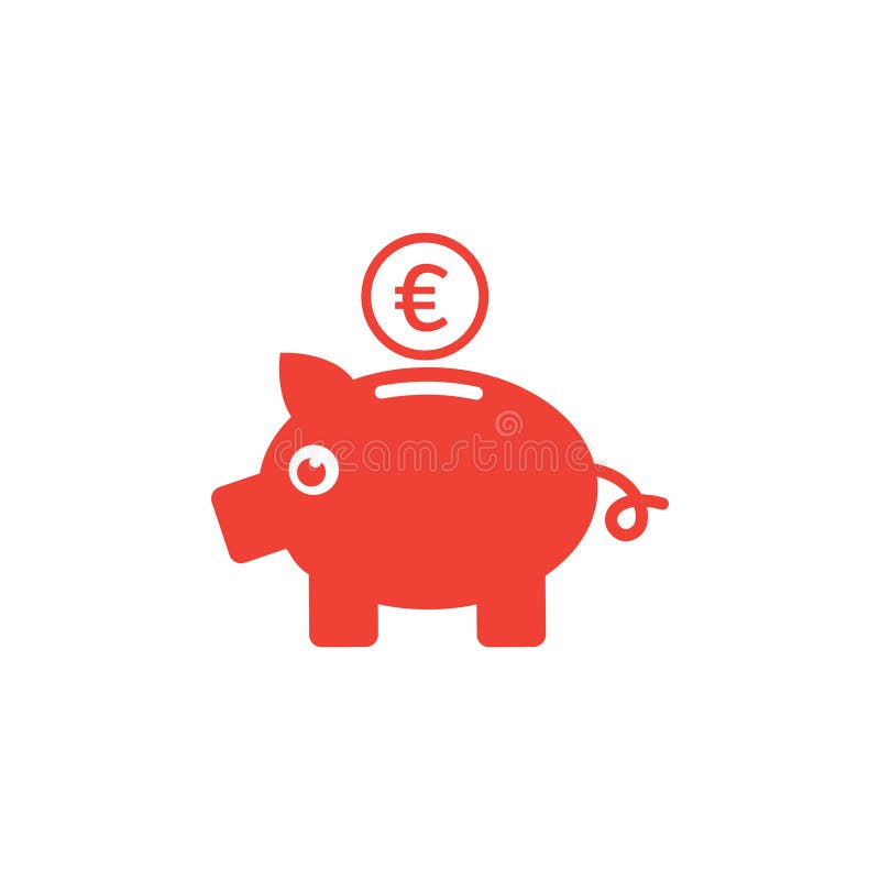 Piggy Bank Red Icon on White Background. Red Flat Style Vector ...