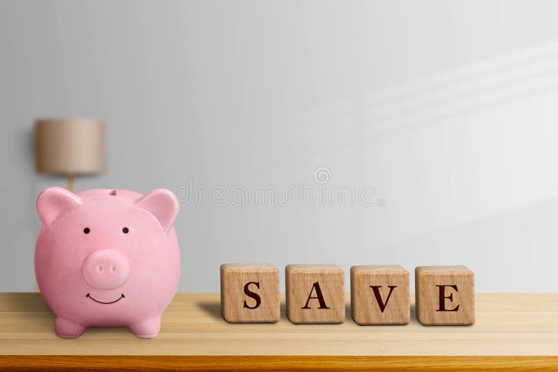 The Piggy Bank and the SAVE Letter Box on the Bedroom Table Stock Image ...