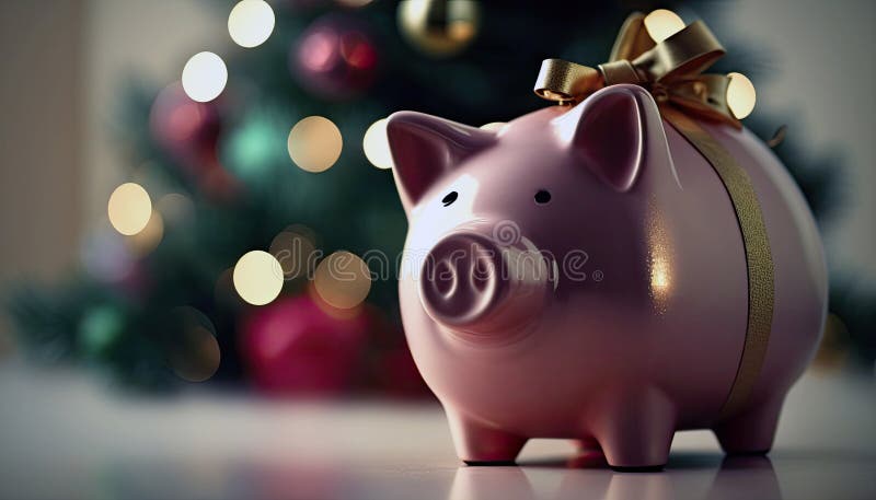 A Piggy Bank Shaped Like a Christmas Present with a Christmas Tree and ...
