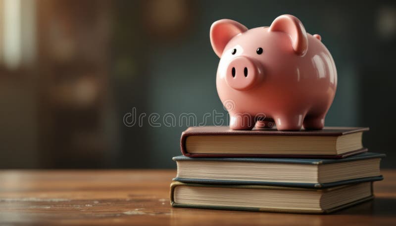 Piggy Bank Sitting on a Stack of Books, Symbolizing Saving for College ...