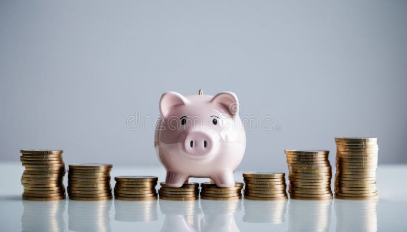 Piggy Bank and Stacks of Coins. Generative Ai. AI Stock Illustration ...