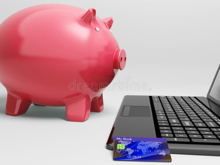 Piggy at Computer Shows Banking on Laptop Stock Illustration ...