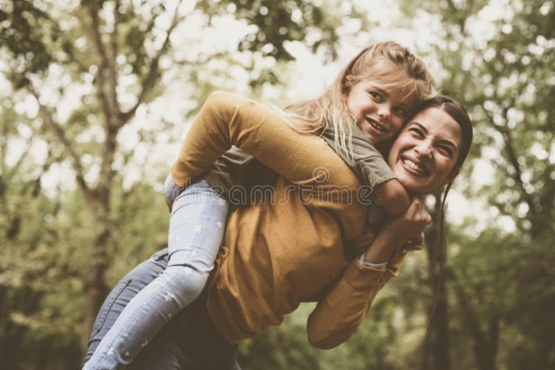 Piggyback Ride. Happy Single Mother. Stock Image - Image of autumn ... Piggyback Ride. Happy Single Mother. Stock Image - Image of autumn ...