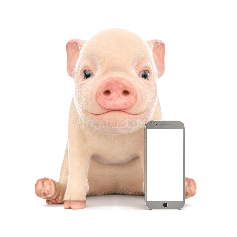 Piglet Cartoon with Cellphone Stock Illustration - Illustration of ...
