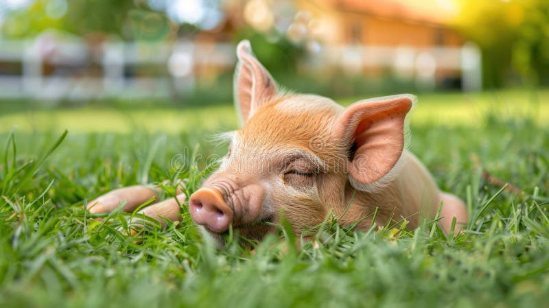 The Piglet in Grass.AI Generated Image Stock Photo - Image of peaceful ...