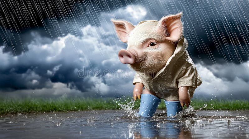 Piglet in the Rain stock image. Image of ears, playful - 336552853