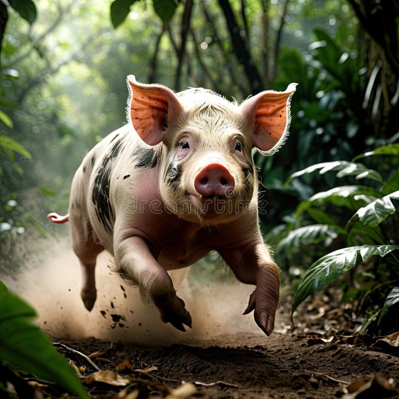 Piglet Running through Forest. Stock Illustration - Illustration of ...