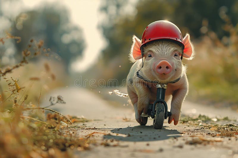 Piglet on a Scooter stock illustration. Illustration of childhood ...
