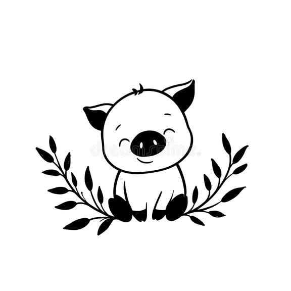 Piglet. Piglet Simple Black and White Line Art Vector Logo Stock ...