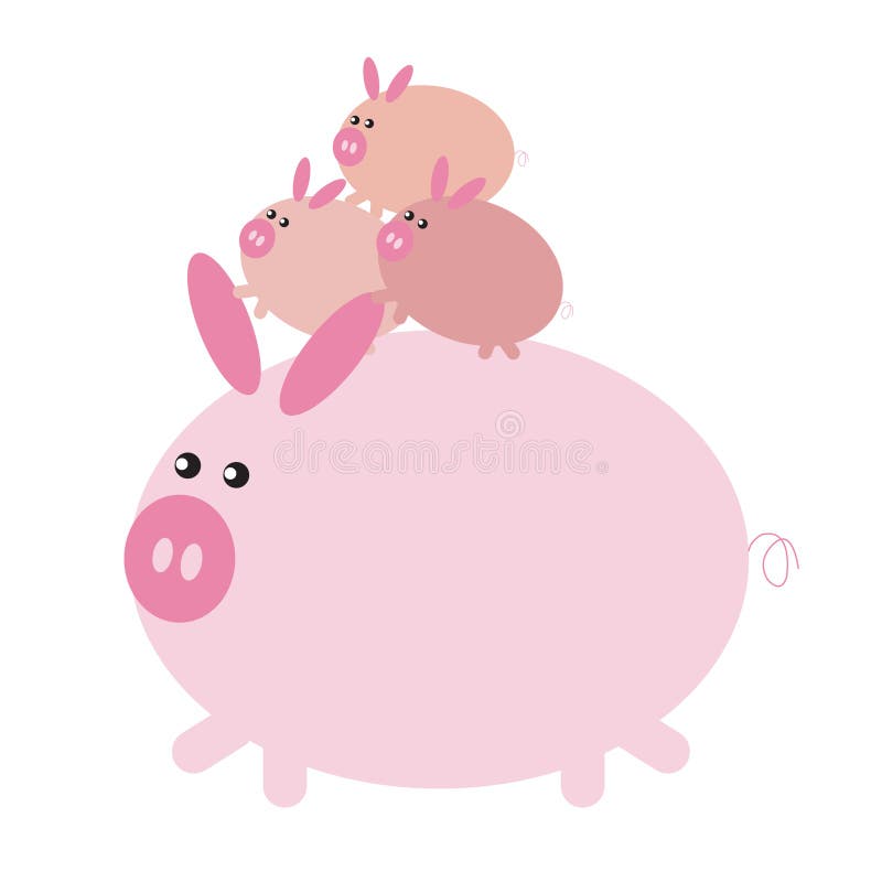 Piglets on Pig Cartoon. Vector Illustration Decorative Design Stock ...