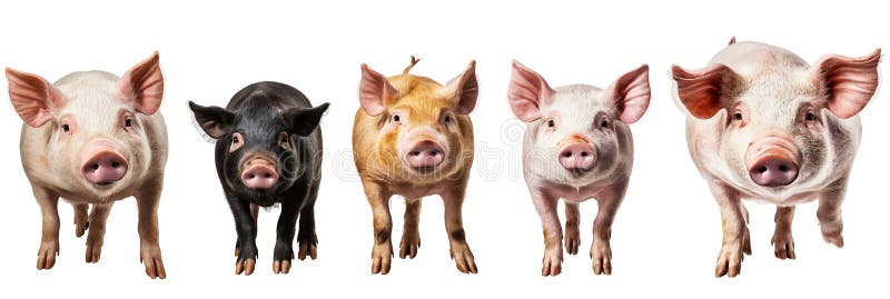 Pigs Diverse Breed Collection Isolated on White Stock Image - Image of ...