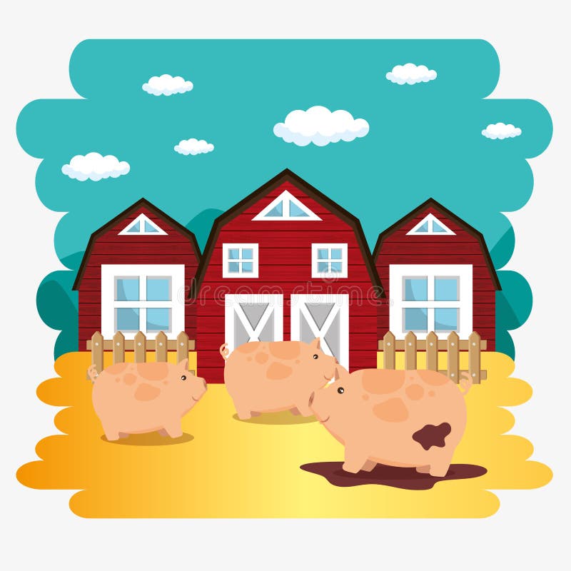 Pigs in the farm scene stock vector. Illustration of cute - 119882538