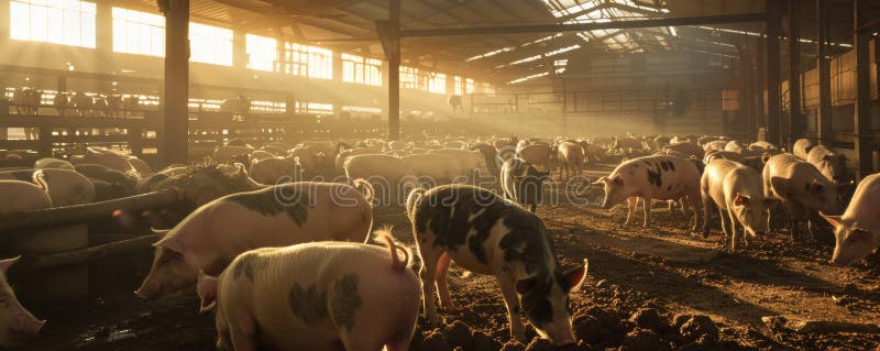 Pigs in a Large Barn with Sunlight Streaming through Windows ...
