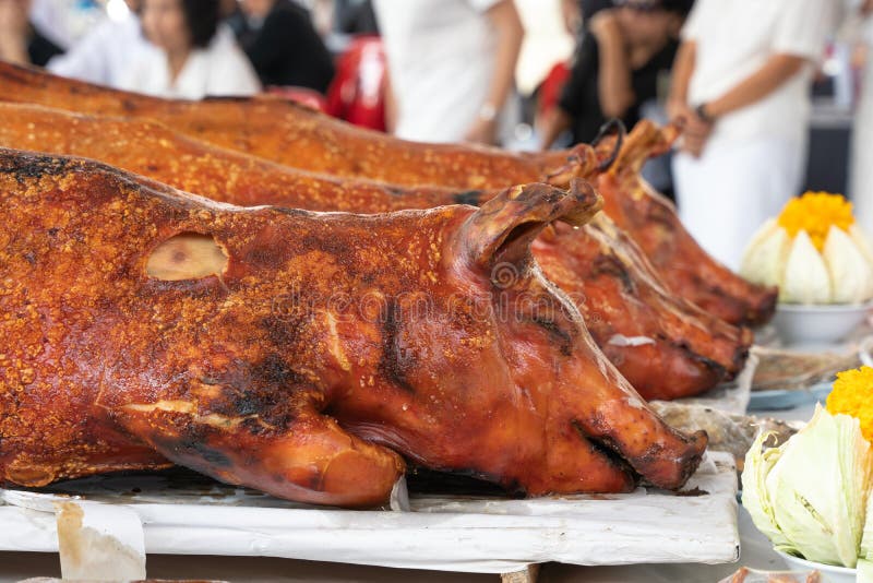 Pigs Roast Cooked Over Hot Coals Stock Photo - Image of chop, grill ...