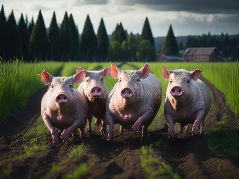 Pigs Running through the Farm. Ai Generative Stock Illustration ...