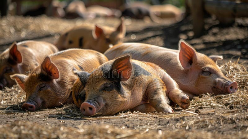 Pigs Snoozing in the Sun stock illustration. Illustration of animal ...