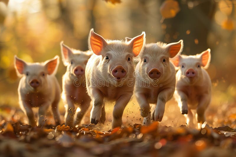 Pigs Sprinting and Playing in Open Field Stock Image - Image of herd ...