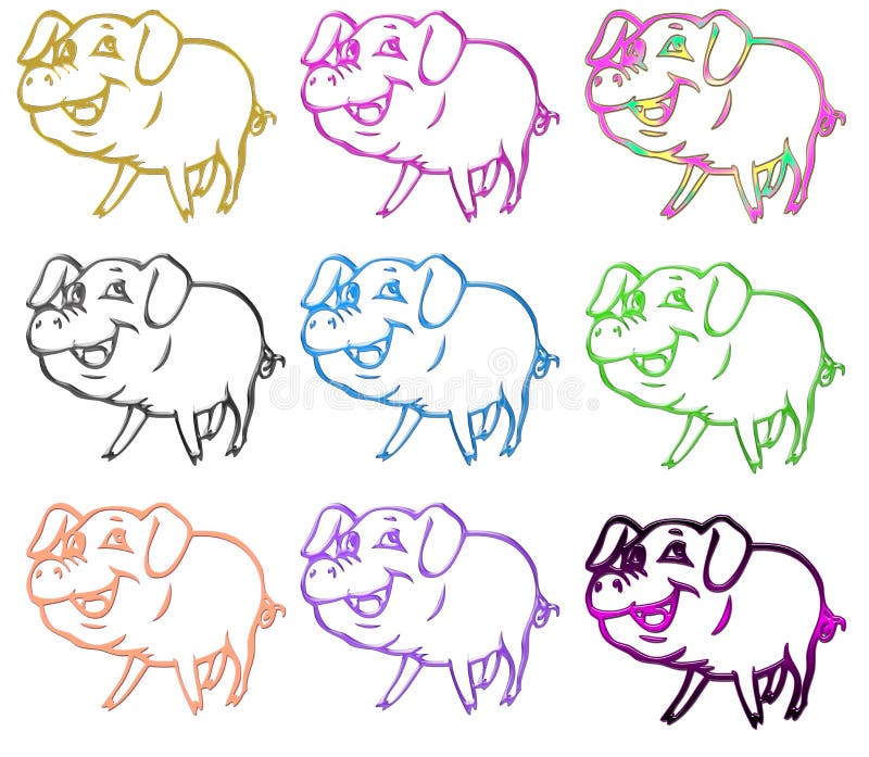 Pigs symbols colors stock illustration. Illustration of animals - 7337012
