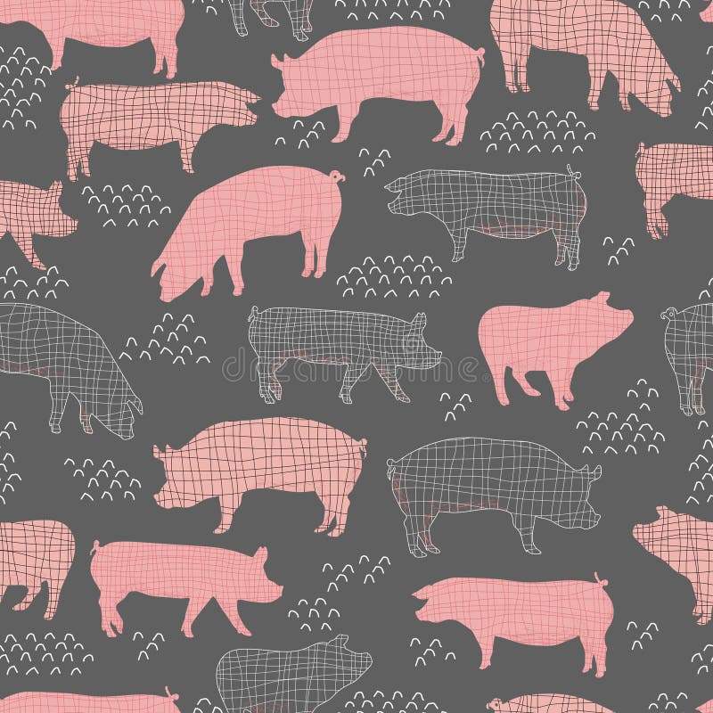 Pigs Vector Seamless Pattern Isolated Hand Drawn Illustration ...