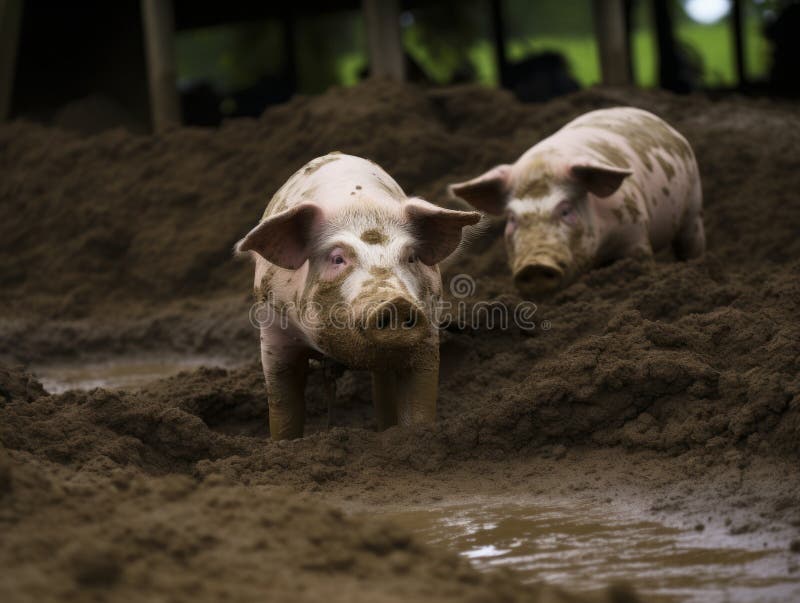 Pigs Wallowing in Mud at Farm Stock Image - Image of animal, standing ...