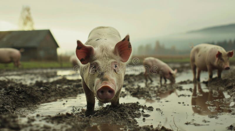 Pigs Wallowing in Mud stock illustration. Illustration of cooling ...