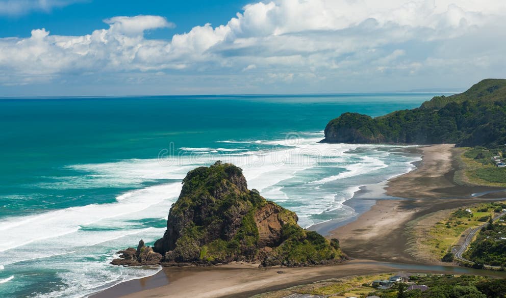 Piha beach stock photo. Image of rock, sand, zealand - 38560568