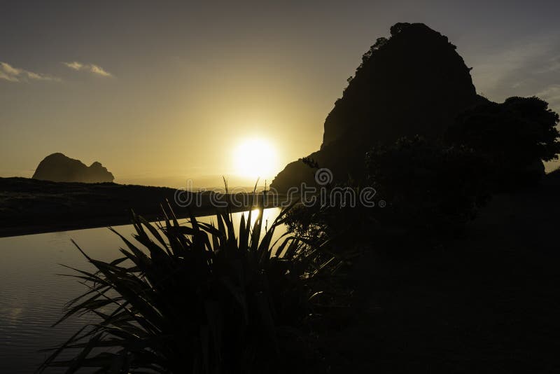 Piha Beach, NZ stock photo. Image of rock, travel, beach - 83441830