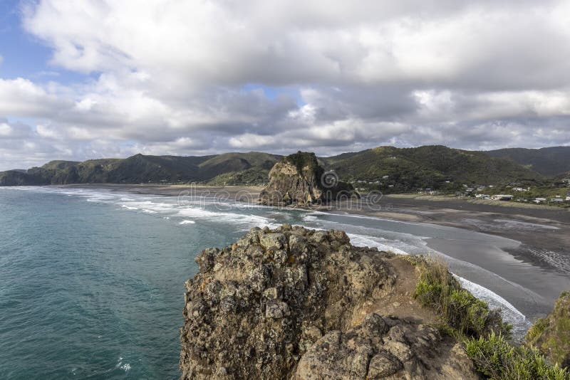Piha Beach Overview stock image. Image of hike, unique - 202411855