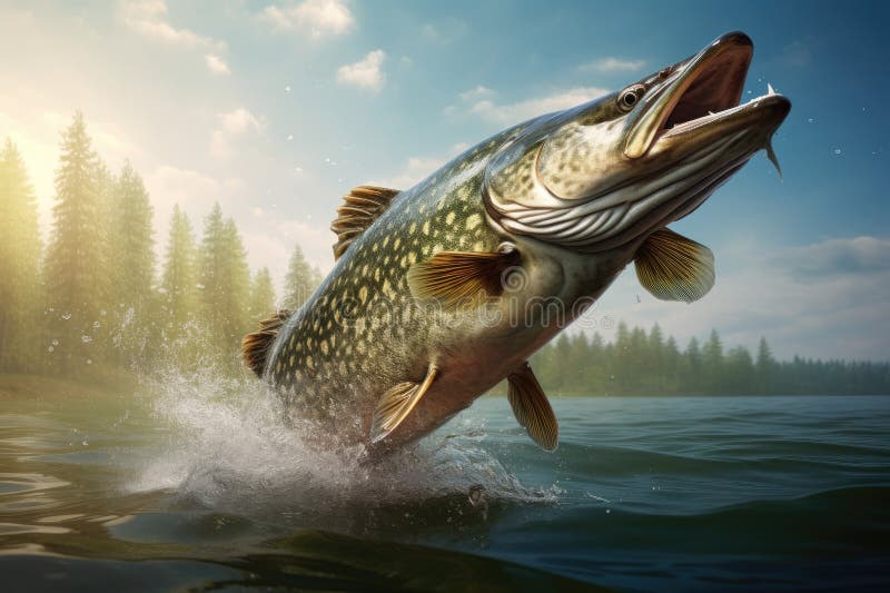 Pike Jumping Out of Water, Ai Generated Stock Image - Image of ...