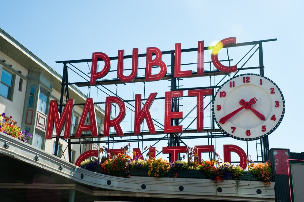 Pike Place Market stock photo. Image of clock, market - 26242718