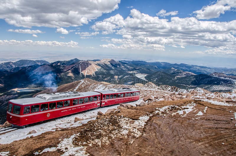 Pikes Peak Cog Train from Top of Pike Peak, Colorado Springs, CO Stock ...