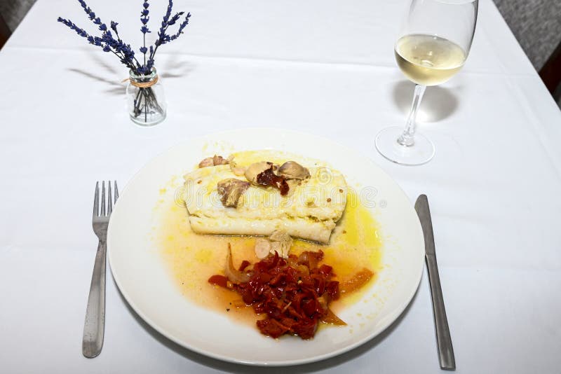 Cod Al Pil Pil with Pepper Salad Stock Image - Image of kitchen ...