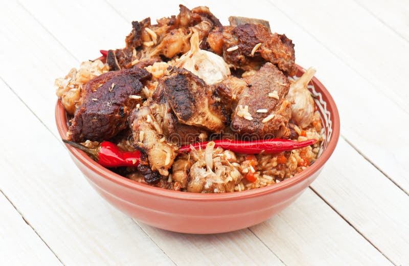 Pilaf in bowl stock image. Image of sauces, cuisine, garlic - 40928803