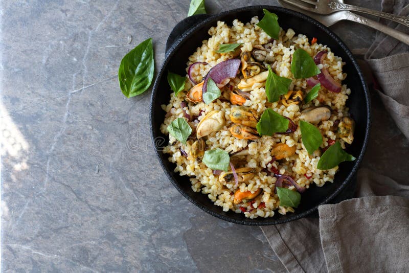 Pilaf with Bulgur and Mussels Stock Image - Image of cuisine, fish ...