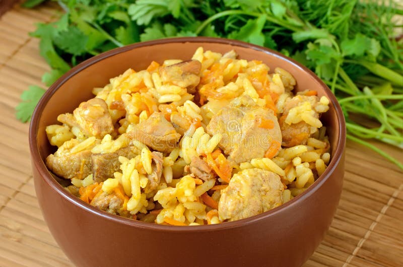 Pilaf in ceramic bowl stock photo. Image of lunch, garlic - 36247062