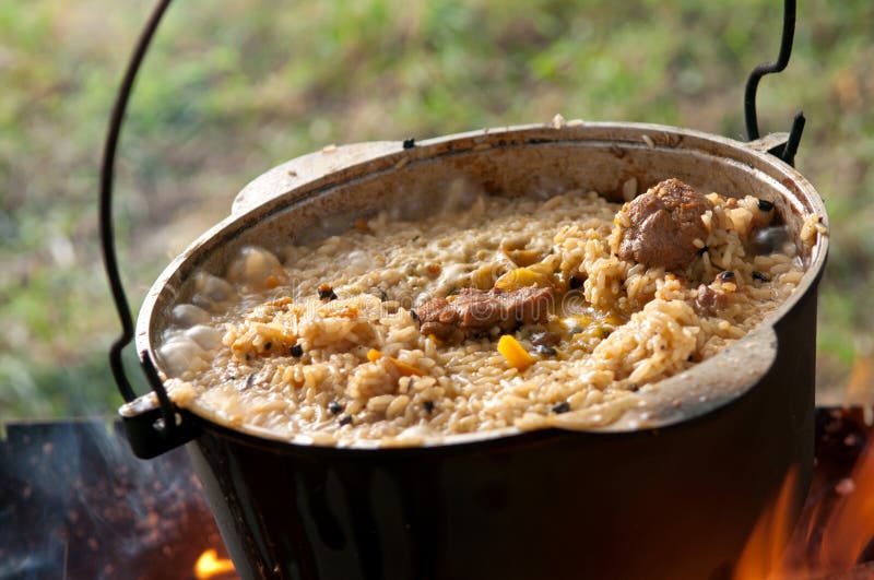Pilaf Cooked in Casserole Closeup Outdoors Stock Photo - Image of ...