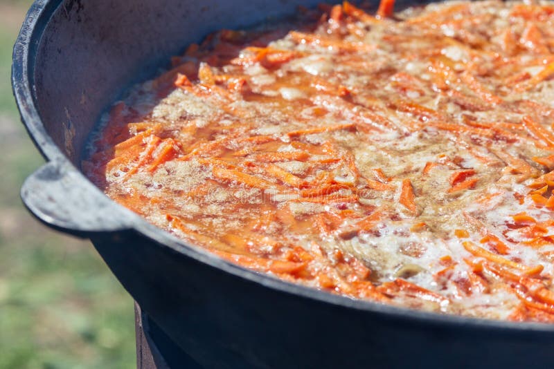 Pilaf Cooked in a Large Cauldron in Nature Stock Image - Image of ...