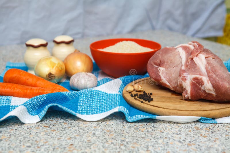 Pilaf ingredients laid out stock photo. Image of recipe - 58358370