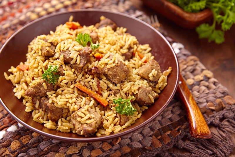 Pilaf with Meat and Vegetables Stock Image - Image of indian, onion ...